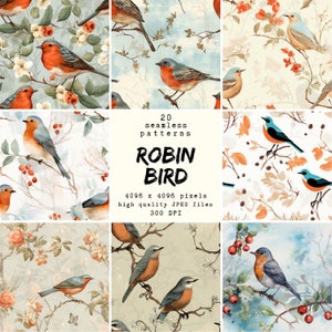 Robin Bird Pattern - Digital Paper - 20 Seamless Patterns for Crafts and Commercial Use, Print ...