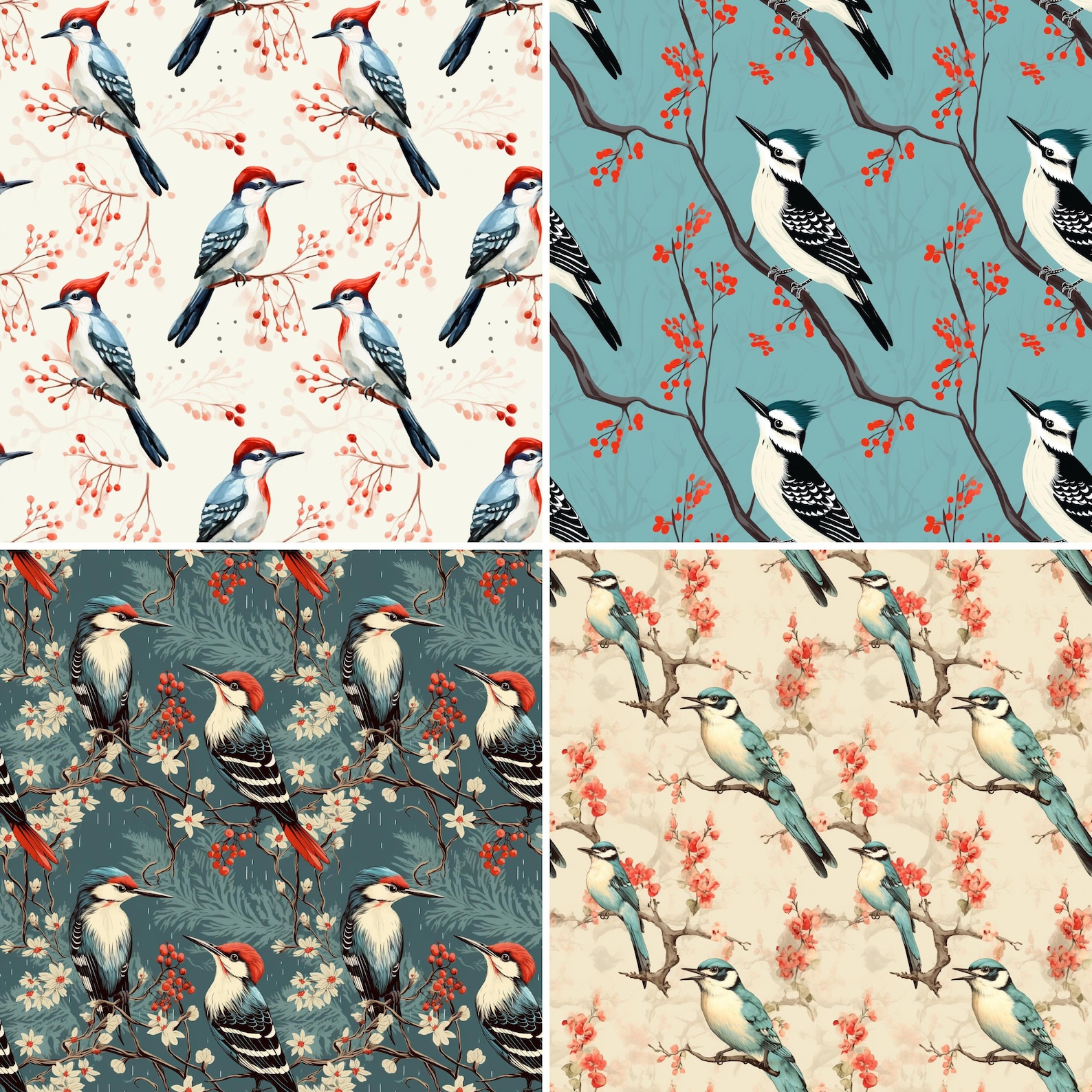 Woodpecker Pattern Digital Paper: 20 Seamless Print-ready Designs (JPEG ...
