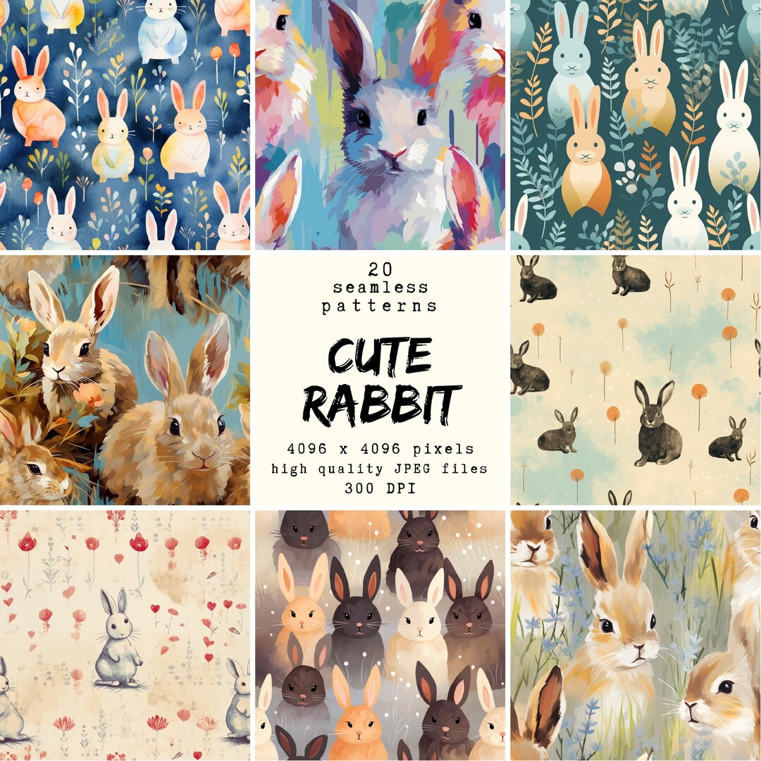 Cute Rabbit Pattern - Digital Paper - 20 Seamless Patterns for Crafts ...