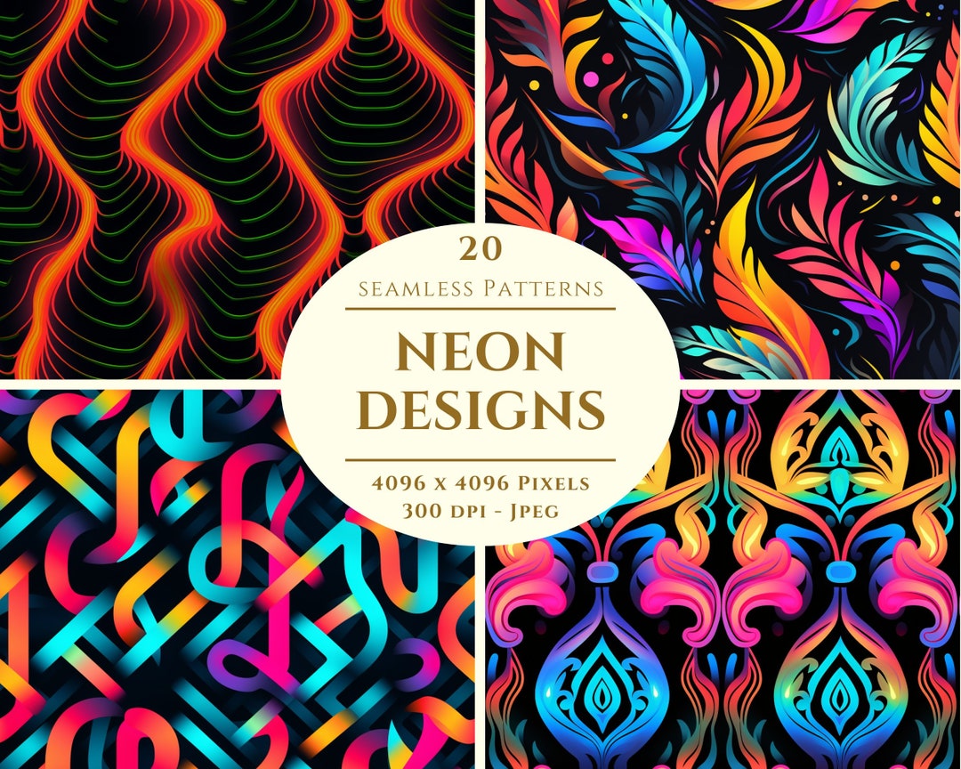 Neon Digital Paper: 20 Seamless Patterns, Scrapbook & Print (JPEG) - Etsy