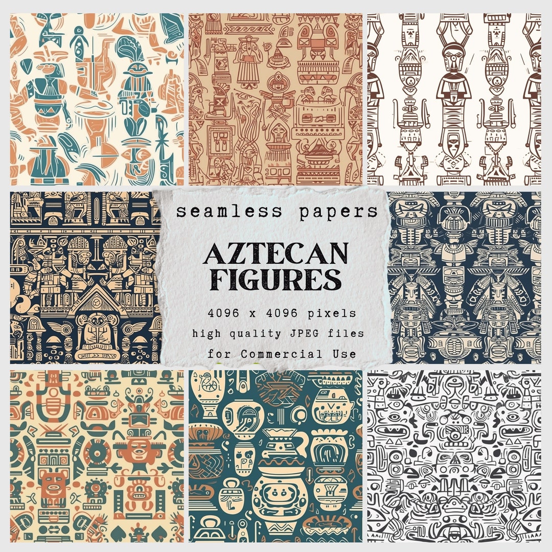 Aztecan Figures Pattern Digital Paper - Seamless Papers for Crafts and ...