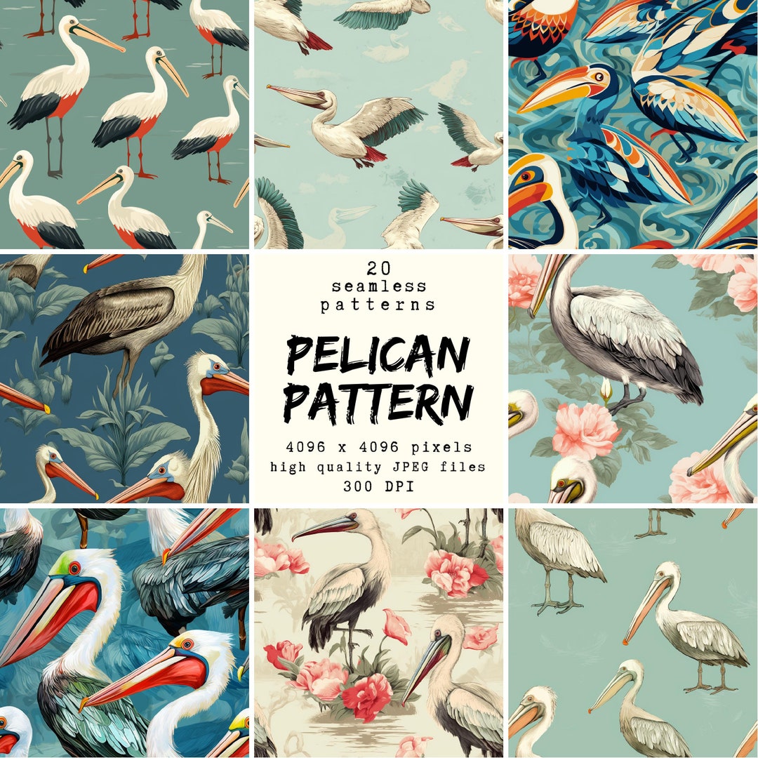 Pelican Pattern - Digital Paper - 20 Seamless Patterns for Crafts and ...