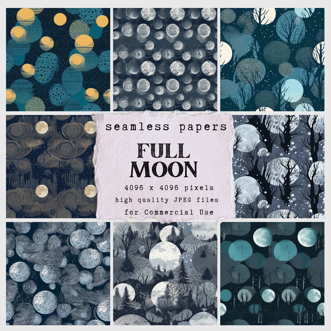Full Moon Pattern Digital Paper - Seamless Papers for Crafts and ...