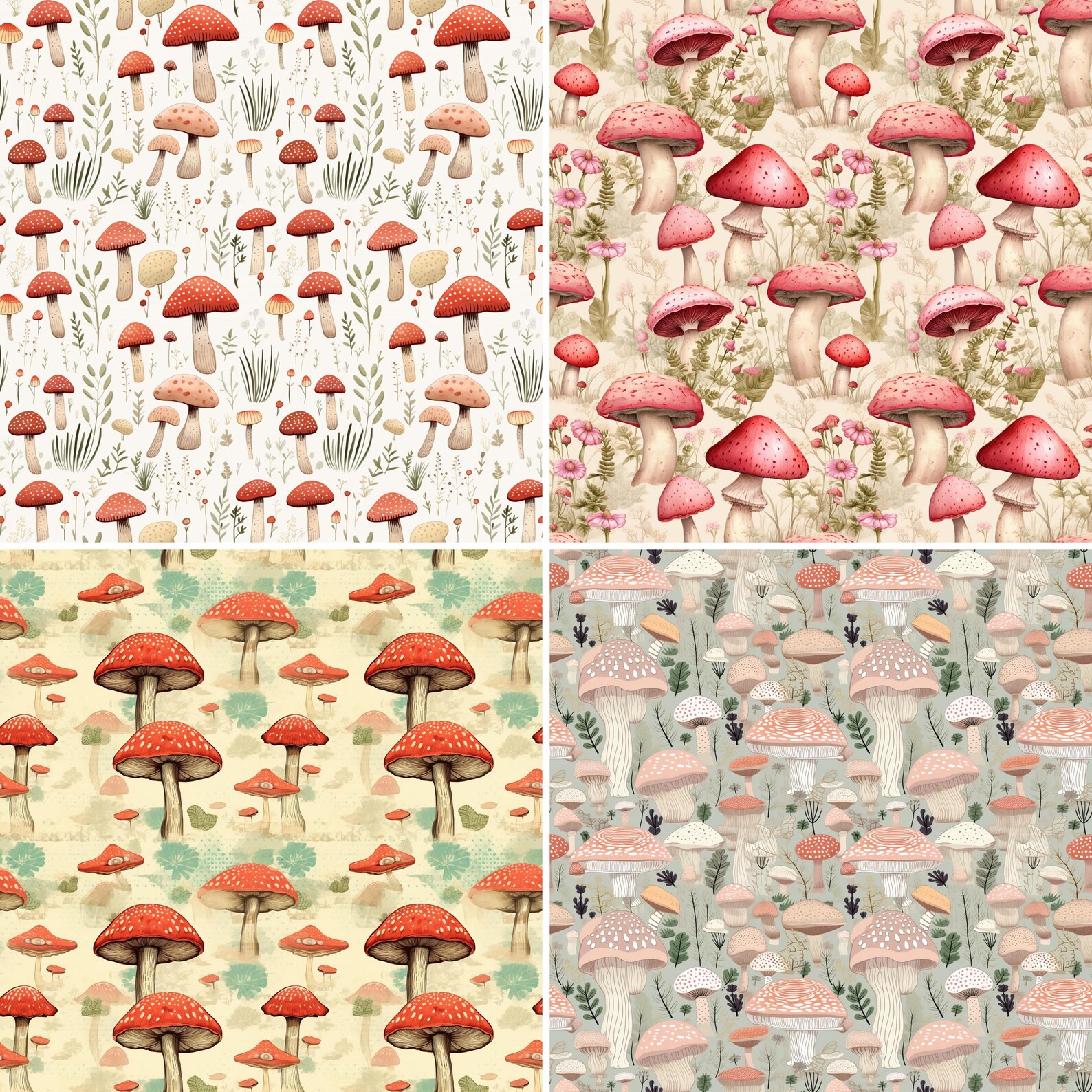 Mushroom Pattern Digital Paper: 20 Seamless Designs (digital Download ...