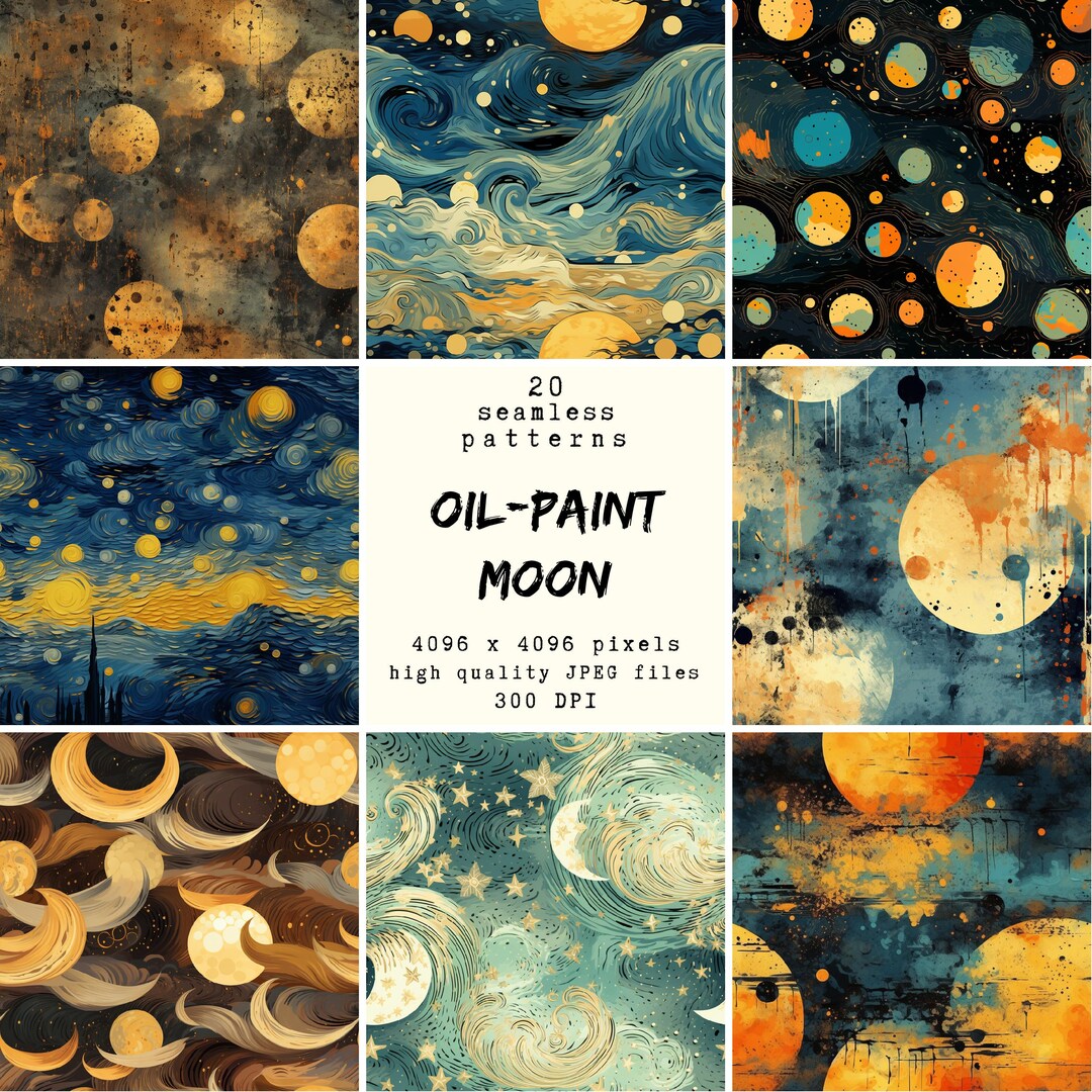 Oil-paint Moon Pattern - Digital Paper - 20 Seamless Patterns for ...
