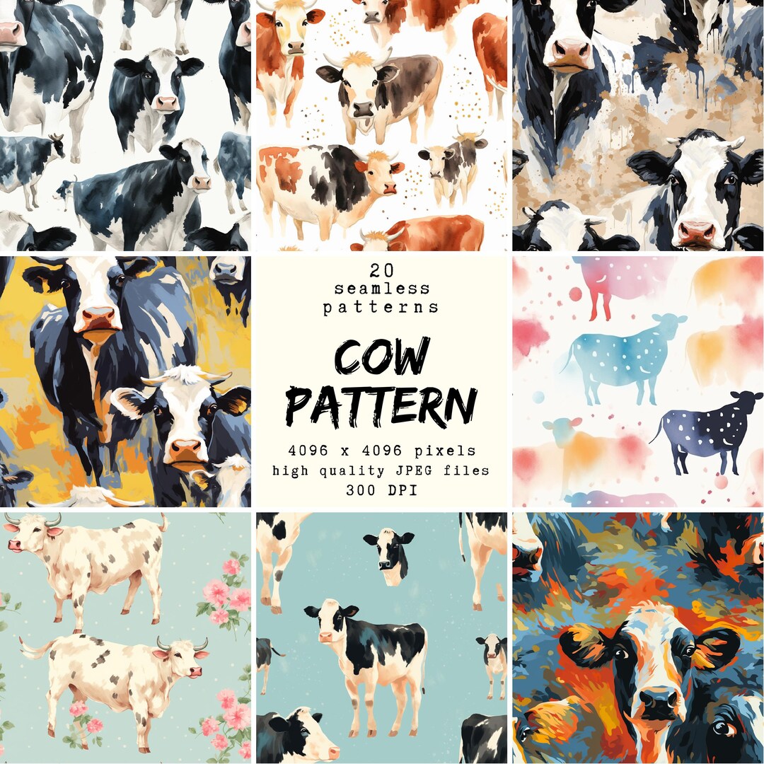 Cow Pattern Digital Paper: 20 Seamless Print Designs (POD Friendly) - Etsy