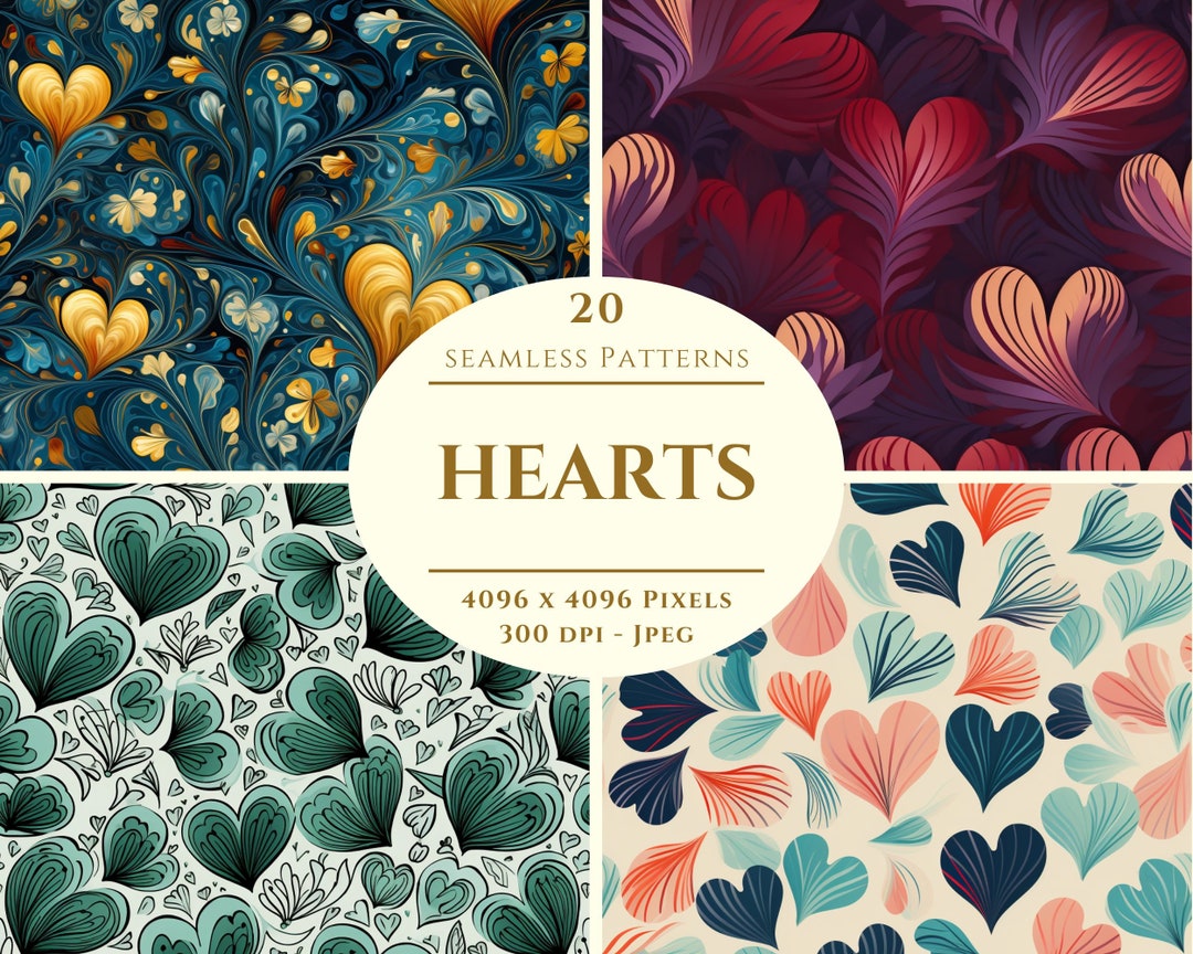 Hearts Digital Paper: 20 Seamless Patterns (JPEG) - Etsy