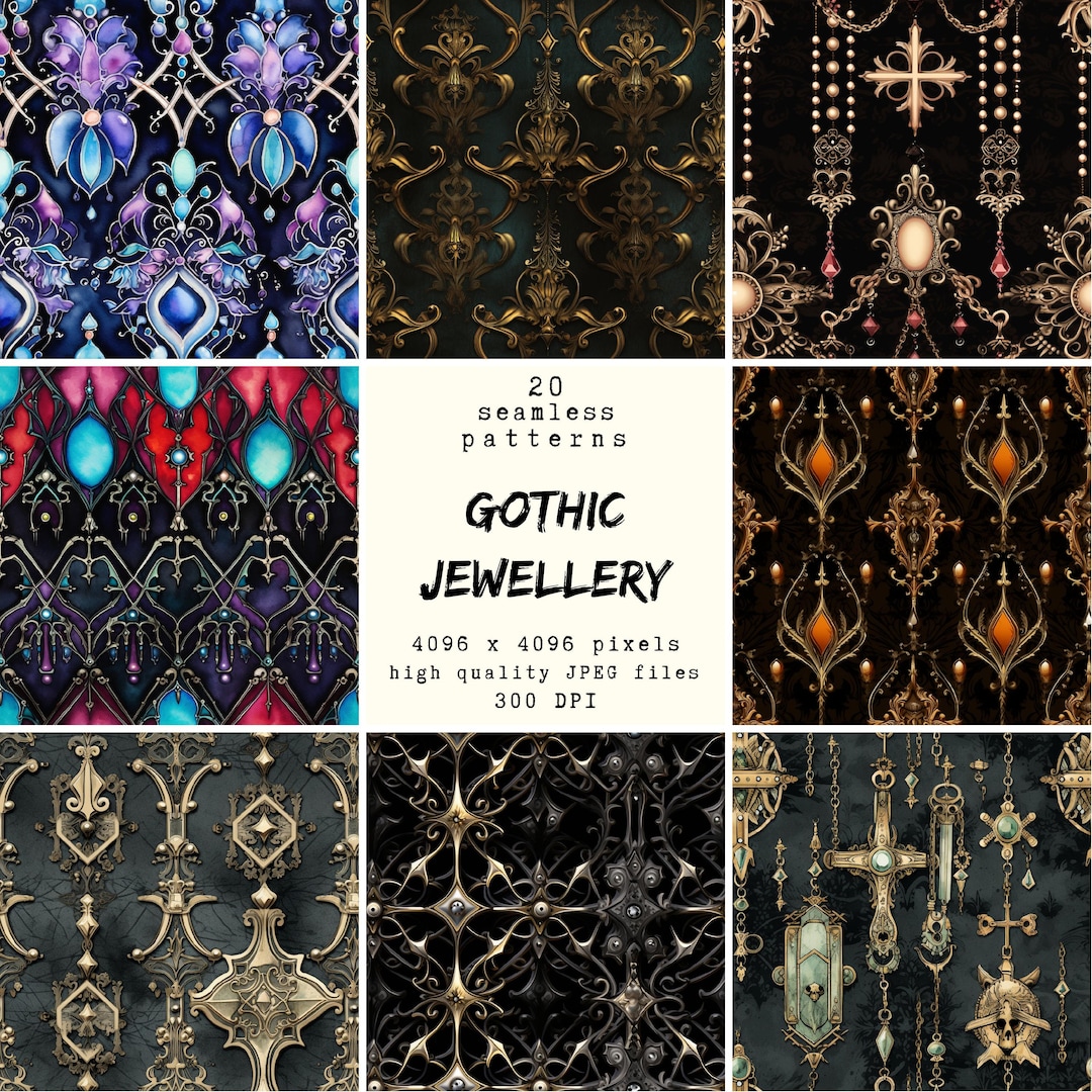 Gothic Jewellery Pattern - Digital Paper - 20 Seamless Patterns for ...