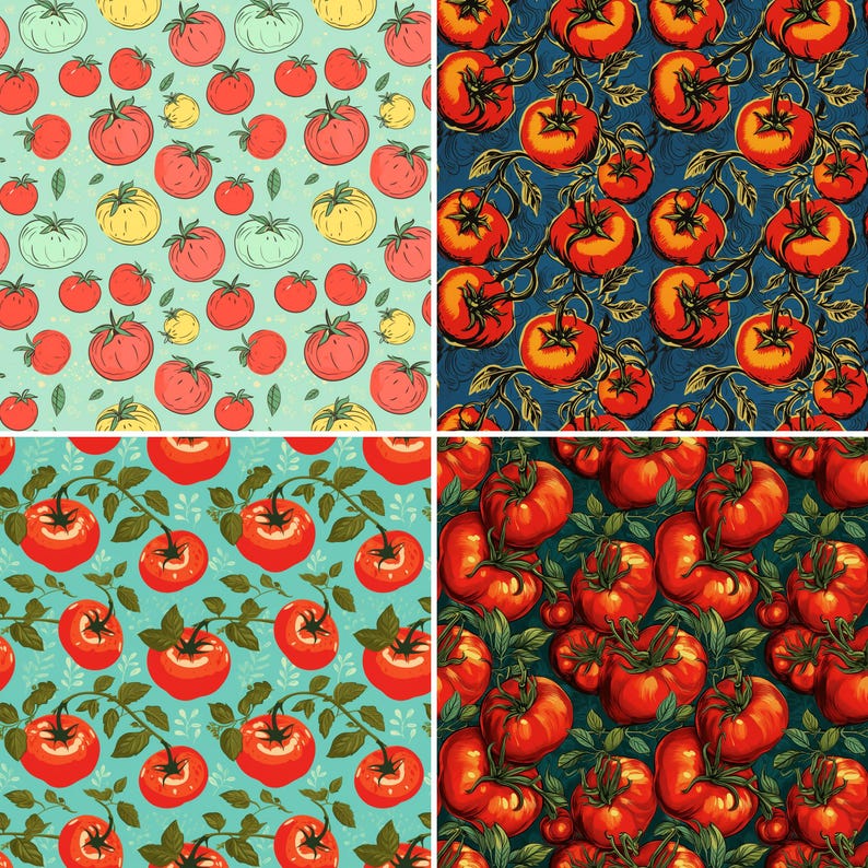 Retro Tomato Pattern: Seamless Digital Paper (20 Designs) - Etsy