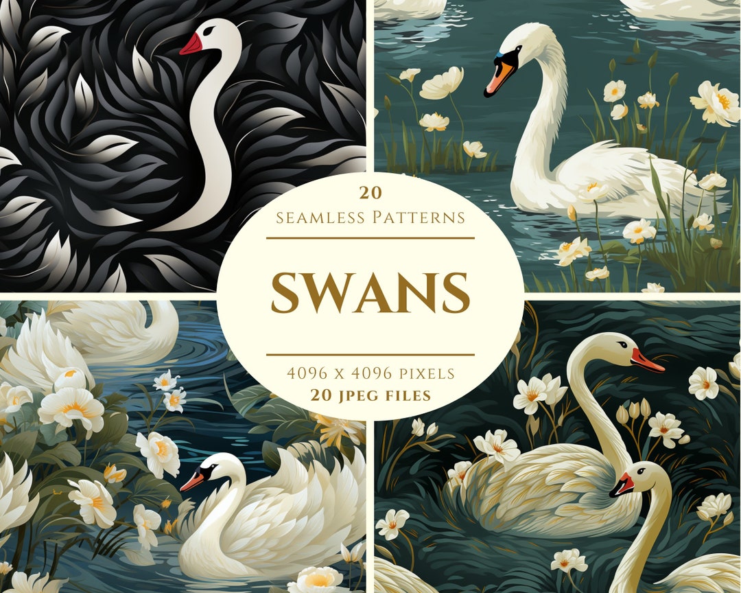 Swans Digital Paper - 20 Seamless Patterns for Crafts and Commercial ...