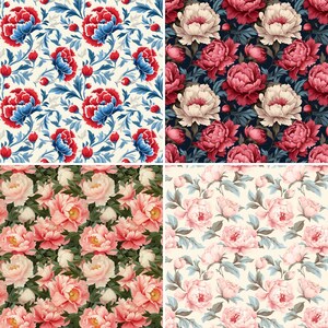 Peony Flower - Digital Paper - 20 Seamless Patterns for Crafts and ...