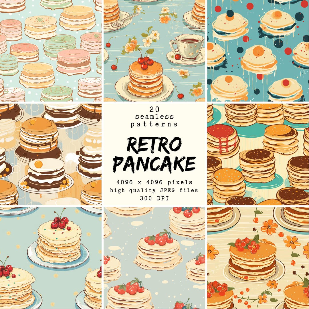 Retro Pancake Pattern - Digital Paper - 20 Seamless Patterns for Crafts ...