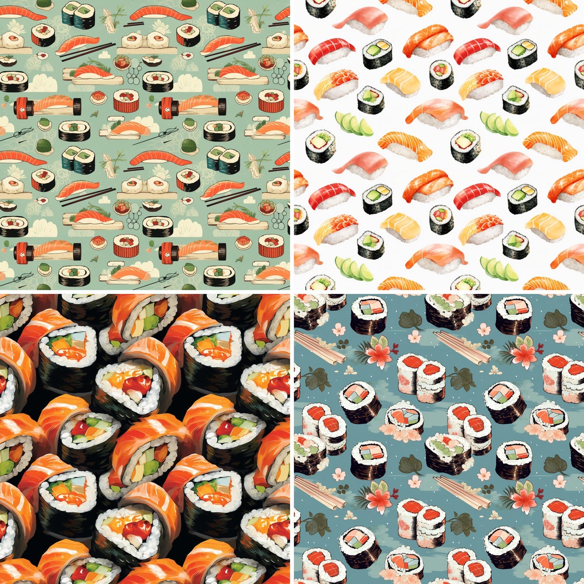Sushi Pattern: 20 Seamless Digital Papers (print Ready) - Etsy