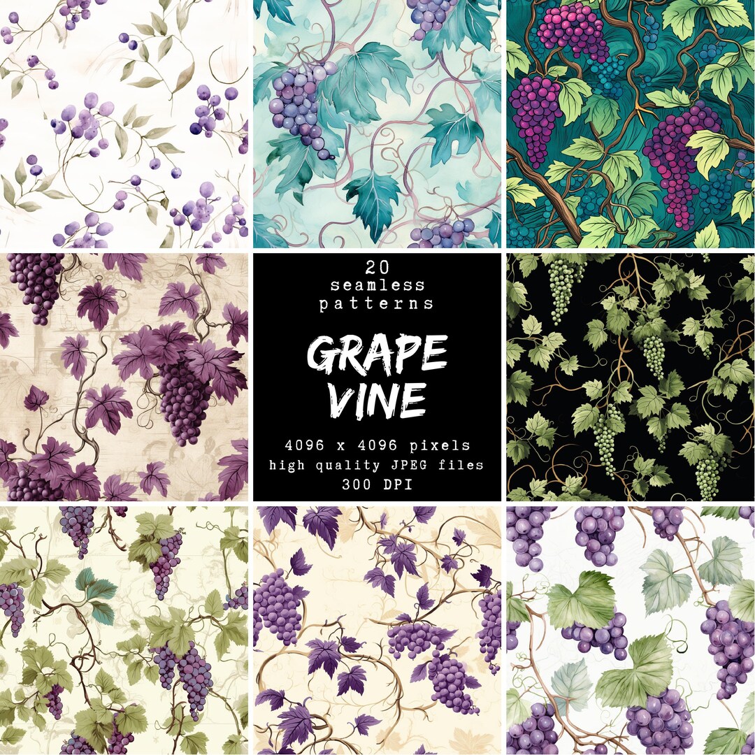 Grape Vine Digital Paper: 20 Seamless Patterns (JPEG) - Etsy