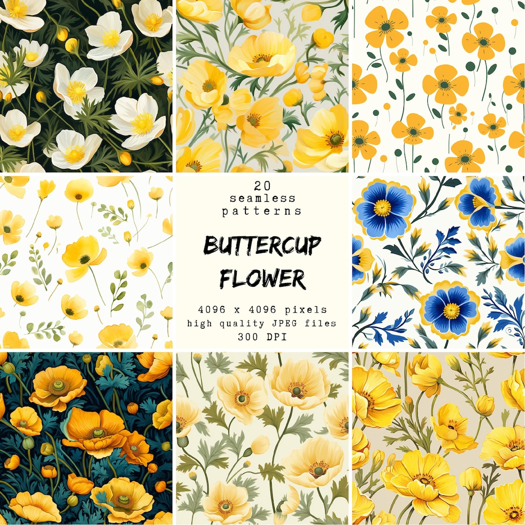 Buttercup Flower - Digital Paper - 20 Seamless Patterns for Crafts and ...