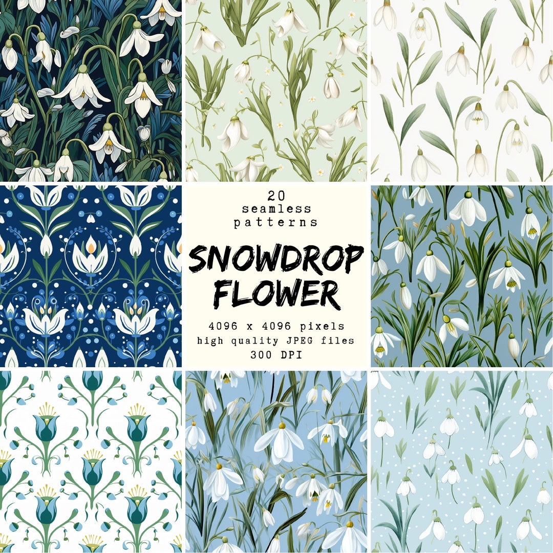 Snowdrop Flower Digital Paper: 20 Seamless Patterns (digital Download ...