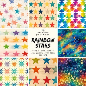 Rainbow Stars Pattern - Digital Paper - 20 Seamless Patterns for Crafts ...