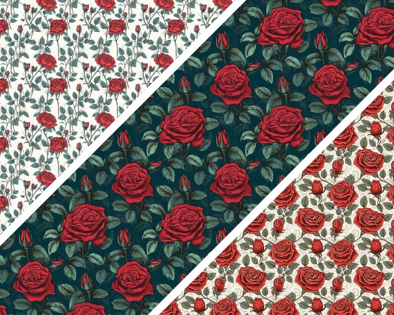 Red Roses Pattern Digital Paper Seamless Papers for Crafts and ...