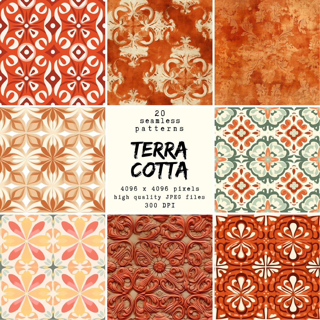 Terra Cotta Pattern - Digital Paper - 20 Seamless Patterns for Crafts ...