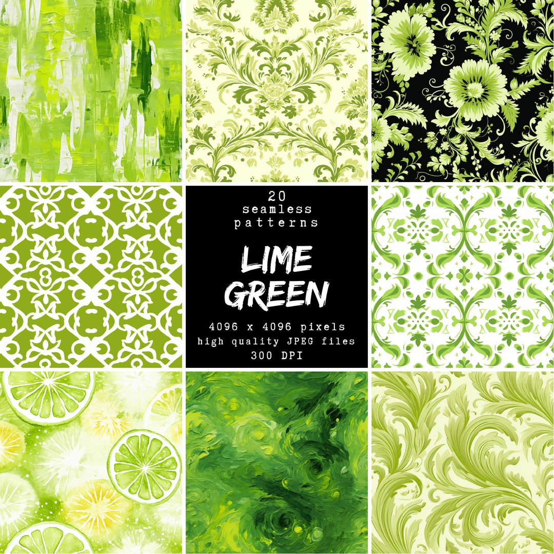 Lime Green - Digital Paper - 20 Seamless Patterns for Crafts and ...