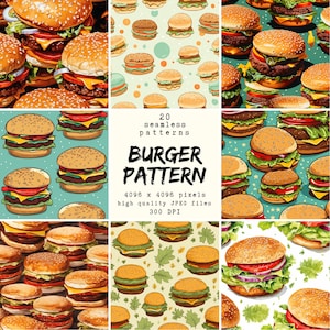 Burger Pattern Digital Paper 20 Seamless Patterns for Crafts and ...