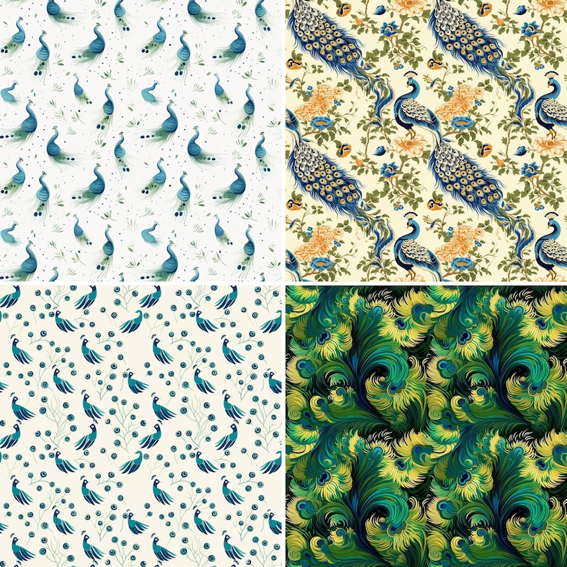 Peacock Pattern Digital Paper: 20 Seamless Designs (print Ready) - Etsy
