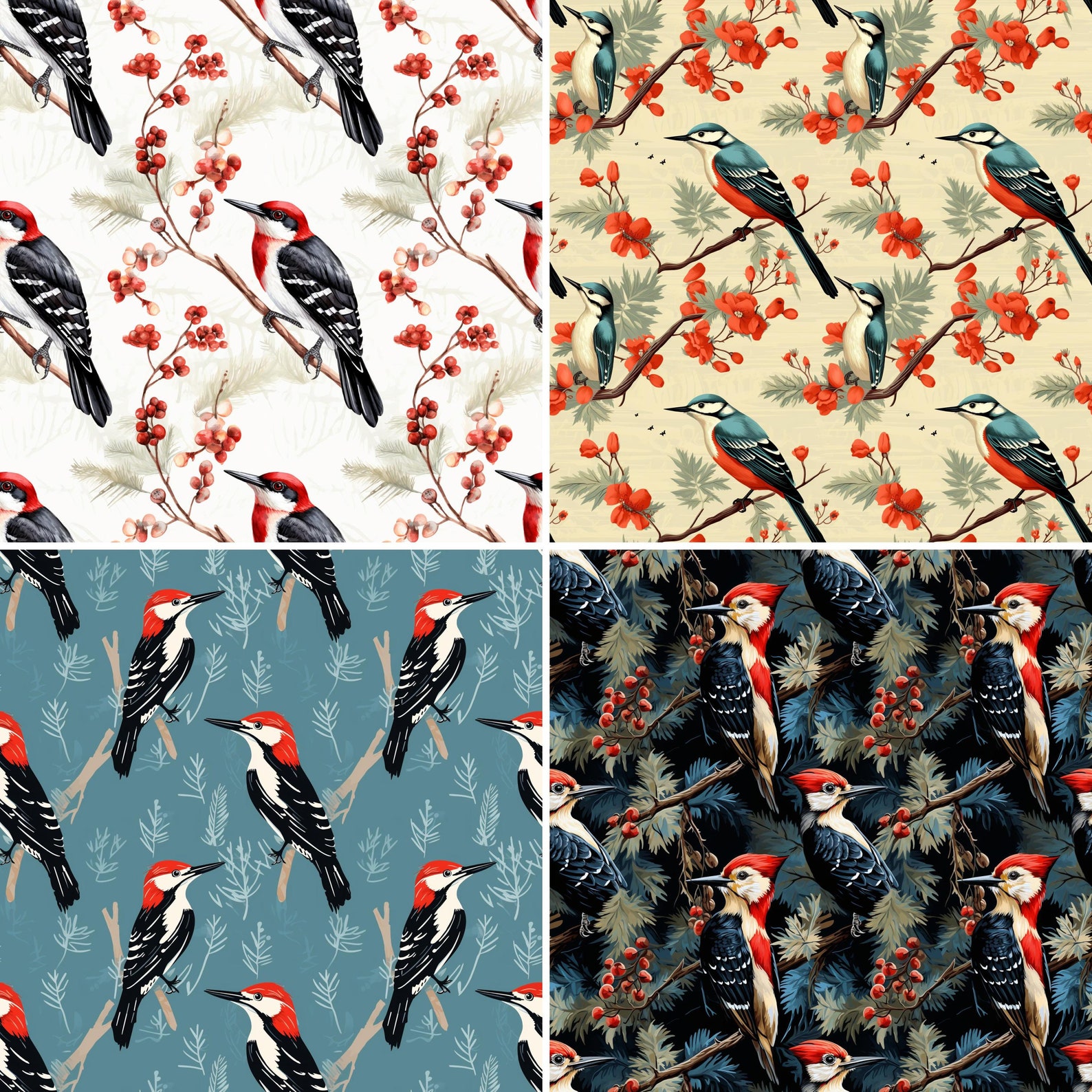 Woodpecker Pattern Digital Paper: 20 Seamless Print-ready Designs (JPEG ...