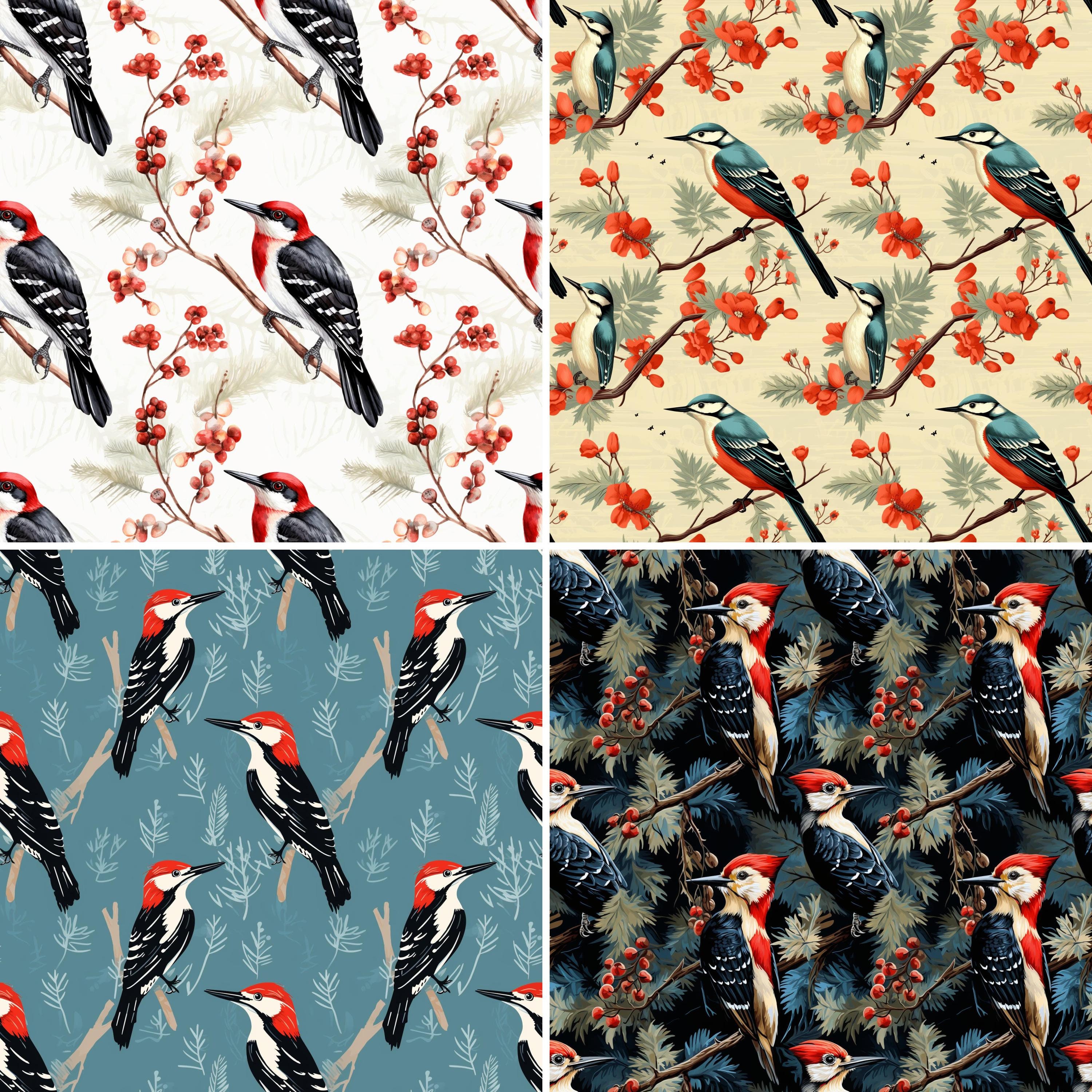 Woodpecker Pattern Digital Paper: 20 Seamless Print-ready Designs (JPEG ...