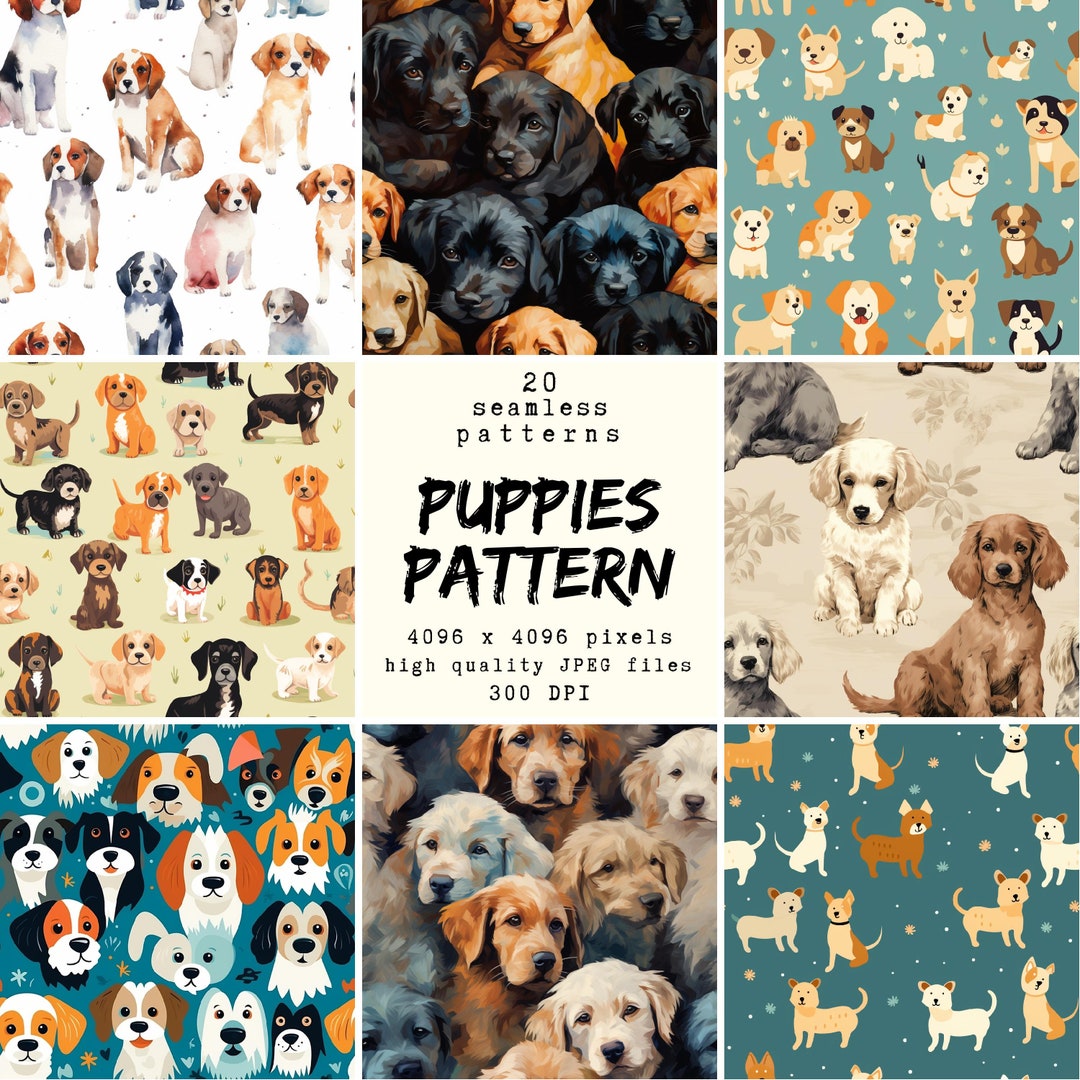 Puppies Pattern - Digital Paper - 20 Seamless Patterns for Crafts and ...