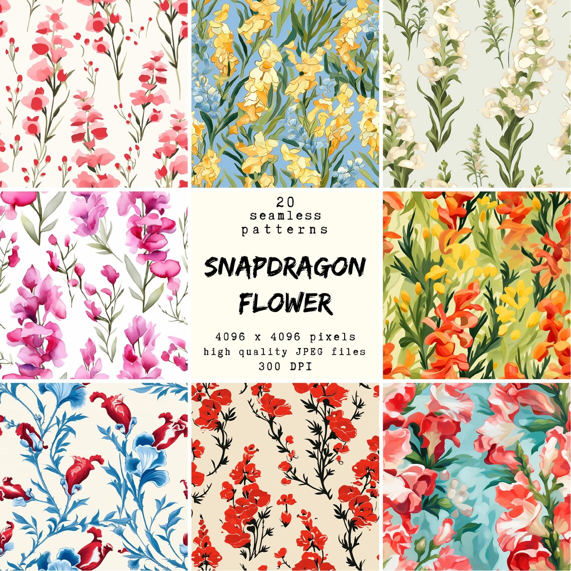 Snapdragon Flower Digital Paper: 20 Seamless Patterns (digital Download ...