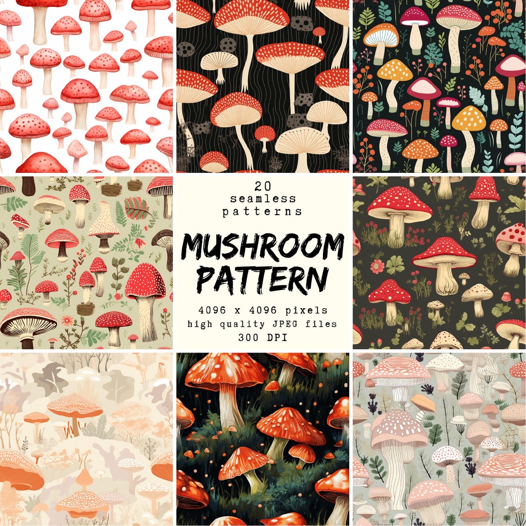 Mushroom Pattern - Digital Paper - 20 Seamless Patterns for Crafts and ...
