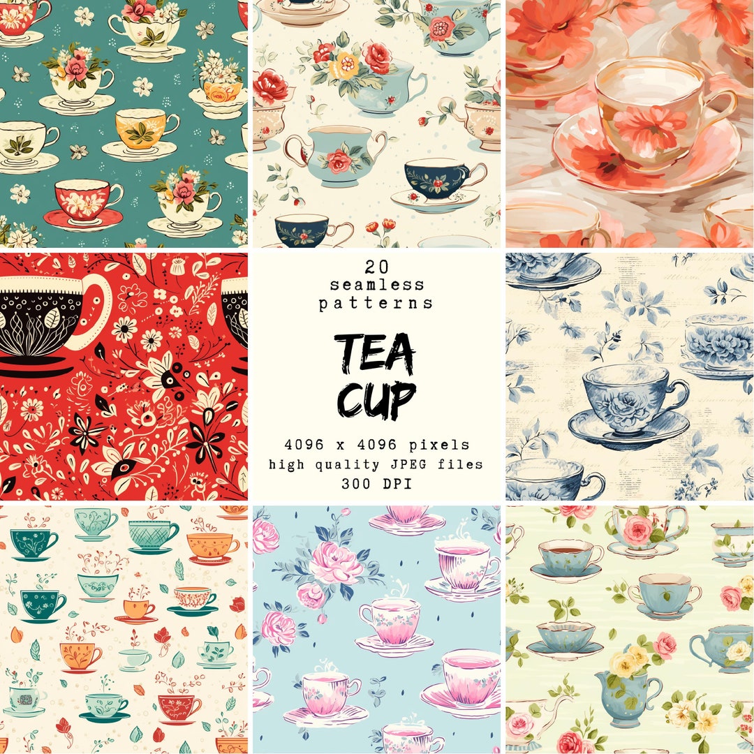 Tea Cup Pattern - Digital Paper - 20 Seamless Patterns for Crafts and ...