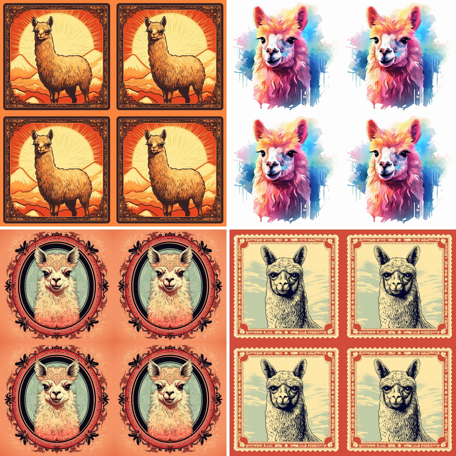 Alpaca Graphic Digital Paper 20 Seamless Patterns for Crafts and ...