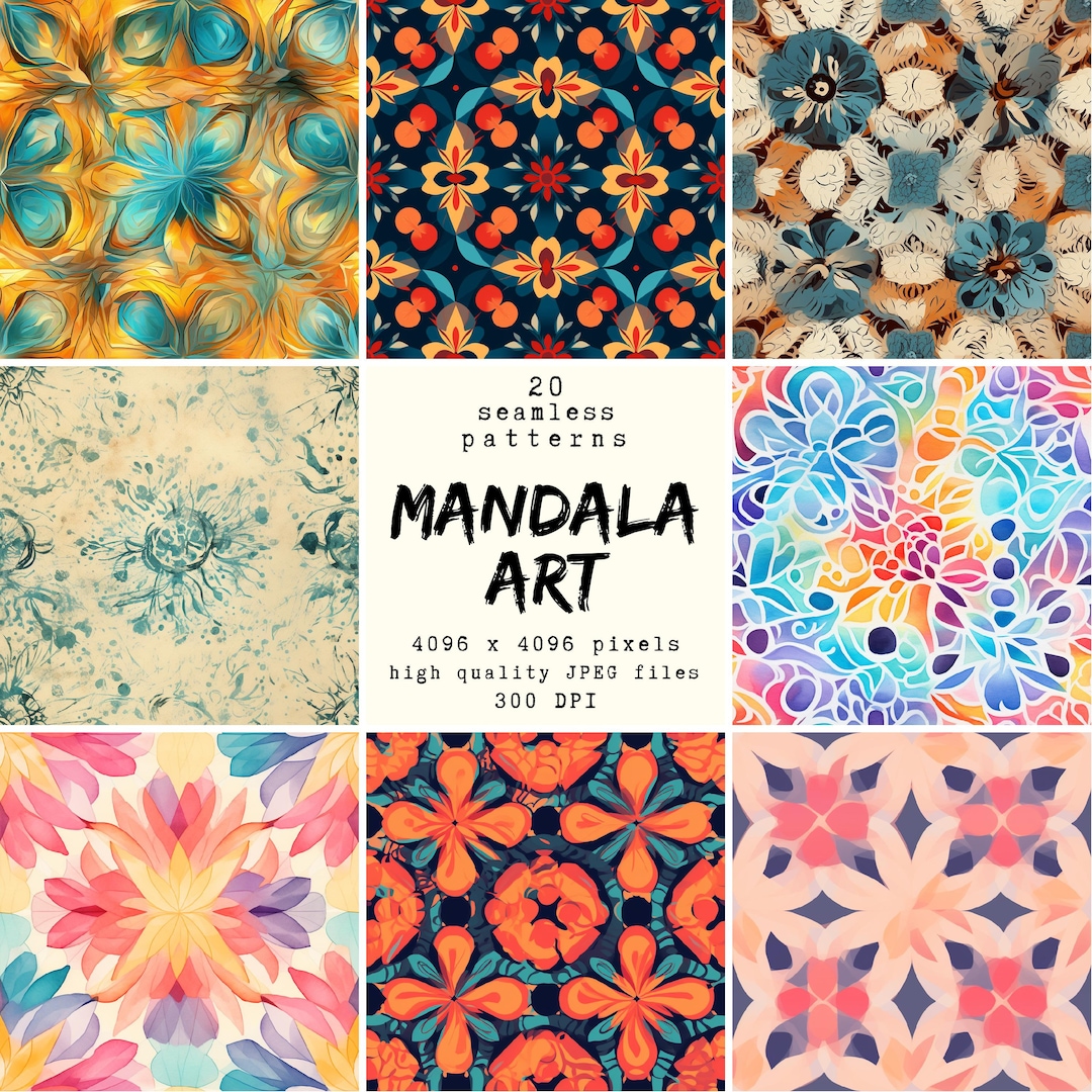 Mandala Art Pattern - Digital Paper - 20 Seamless Patterns for Crafts ...