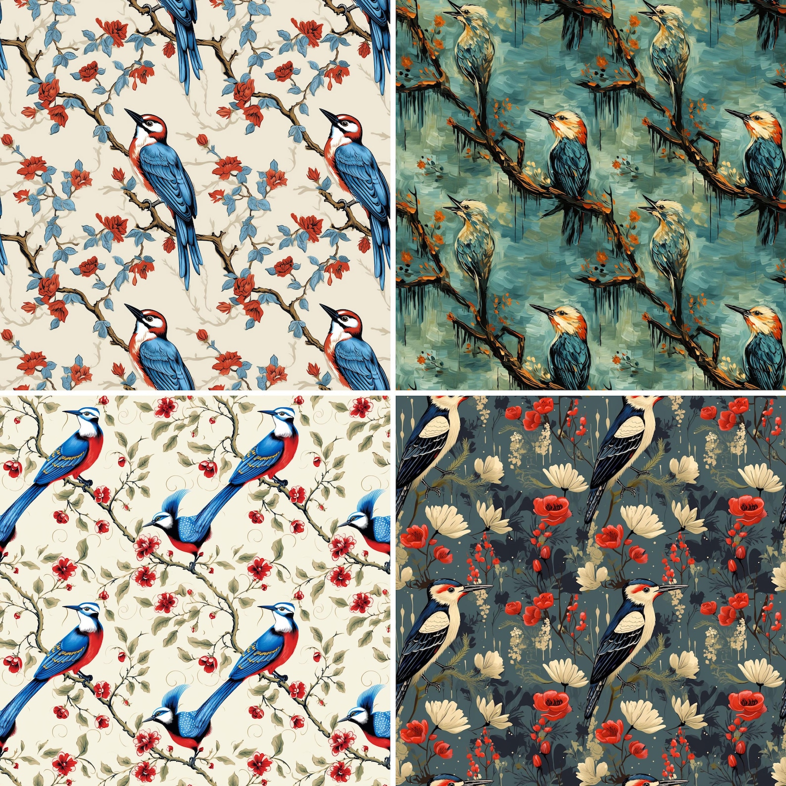 Woodpecker Pattern Digital Paper 20 Seamless Patterns for Crafts and ...