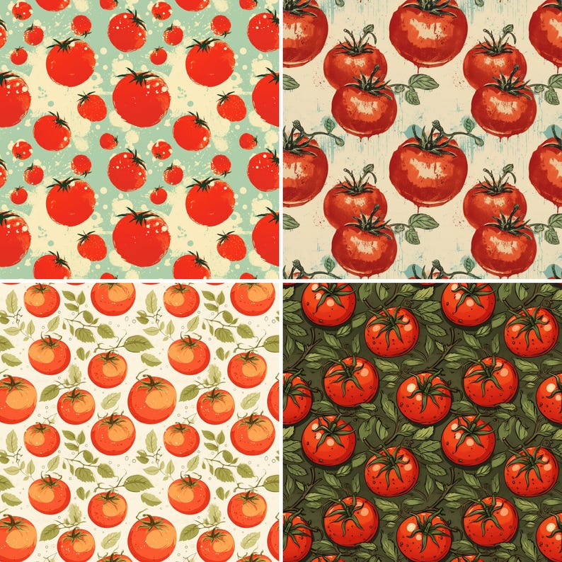Retro Tomato Pattern: Seamless Digital Paper (20 Designs) - Etsy