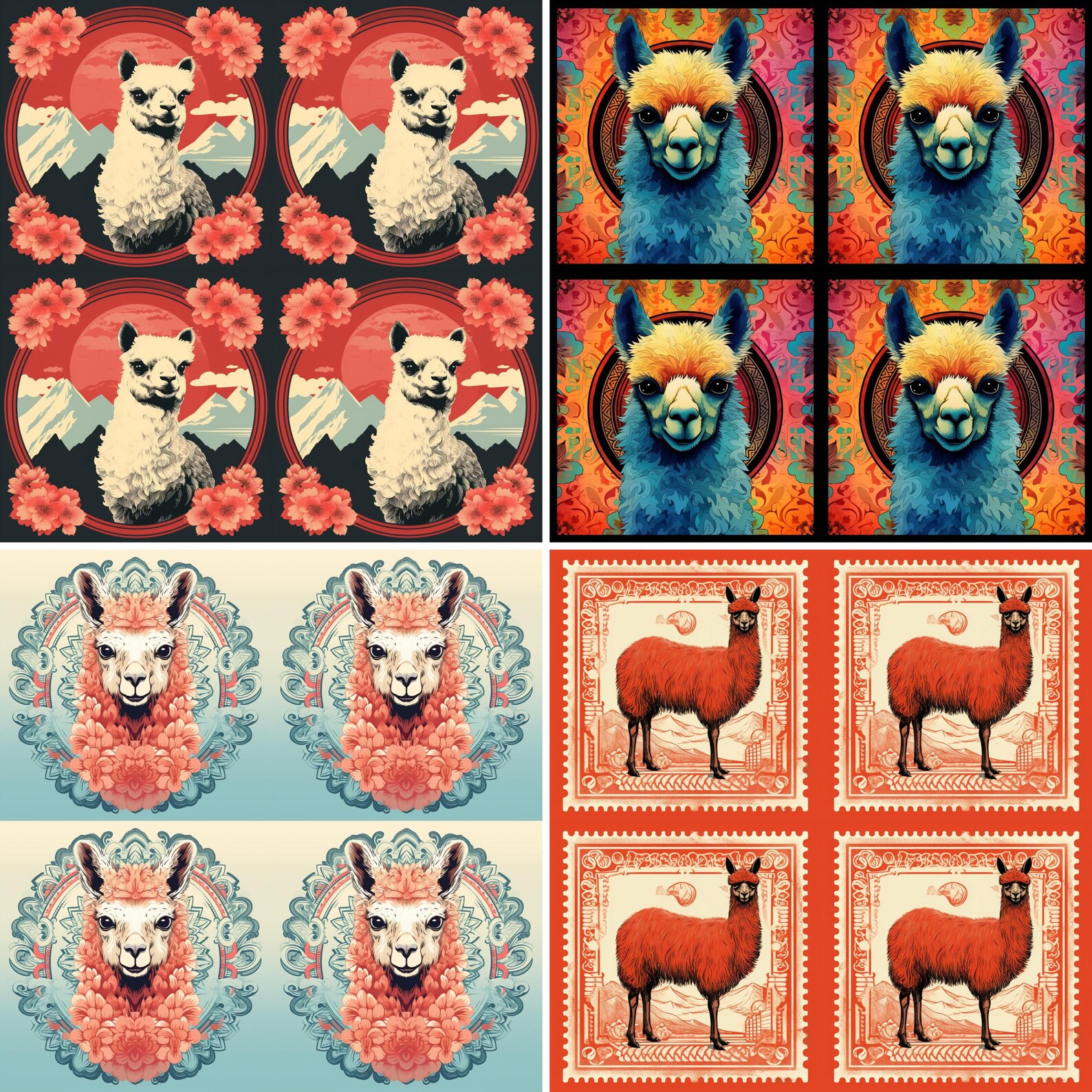 Alpaca Graphic Digital Paper 20 Seamless Patterns for Crafts and ...