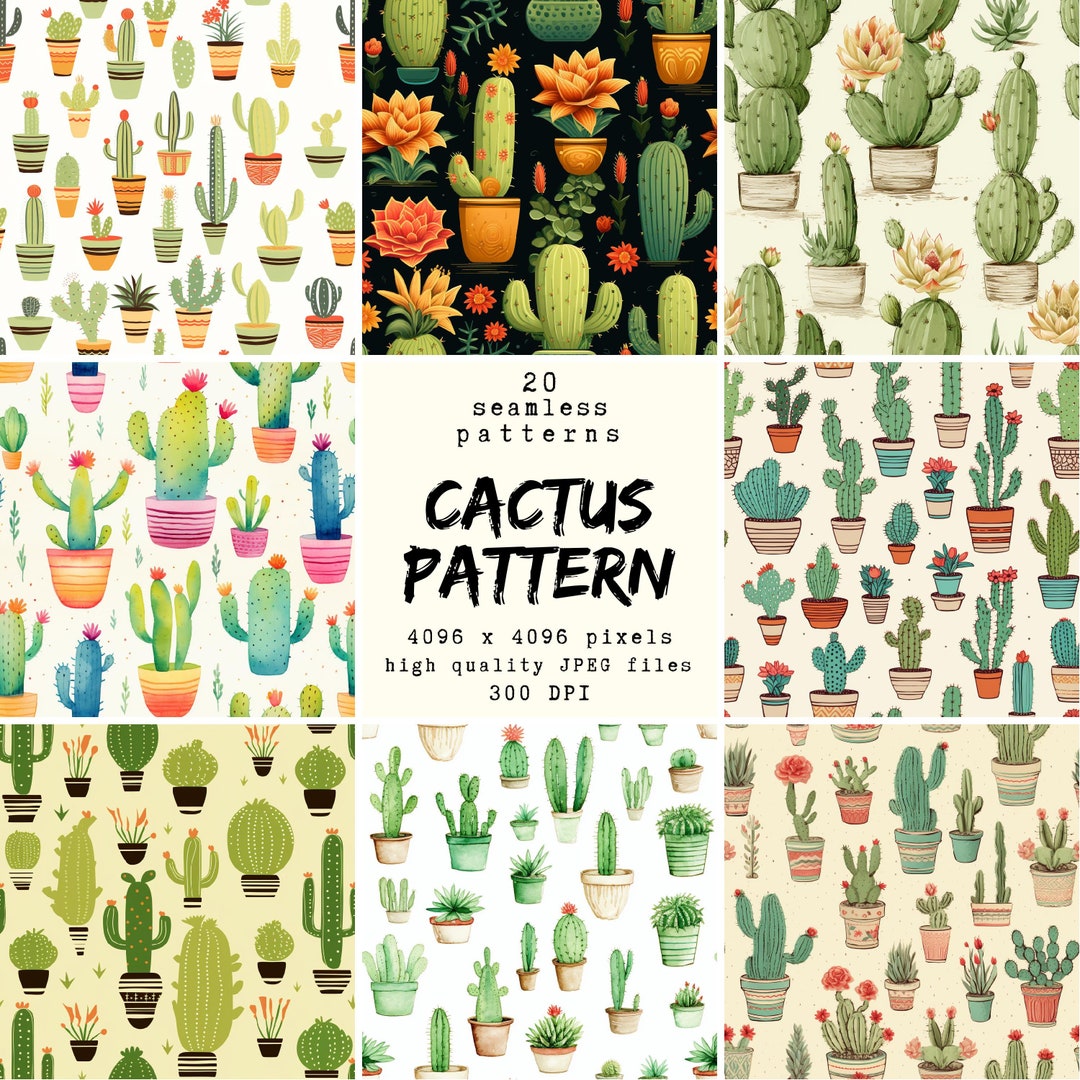 Cactus Plant - Digital Paper - 20 Seamless Patterns for Crafts and ...