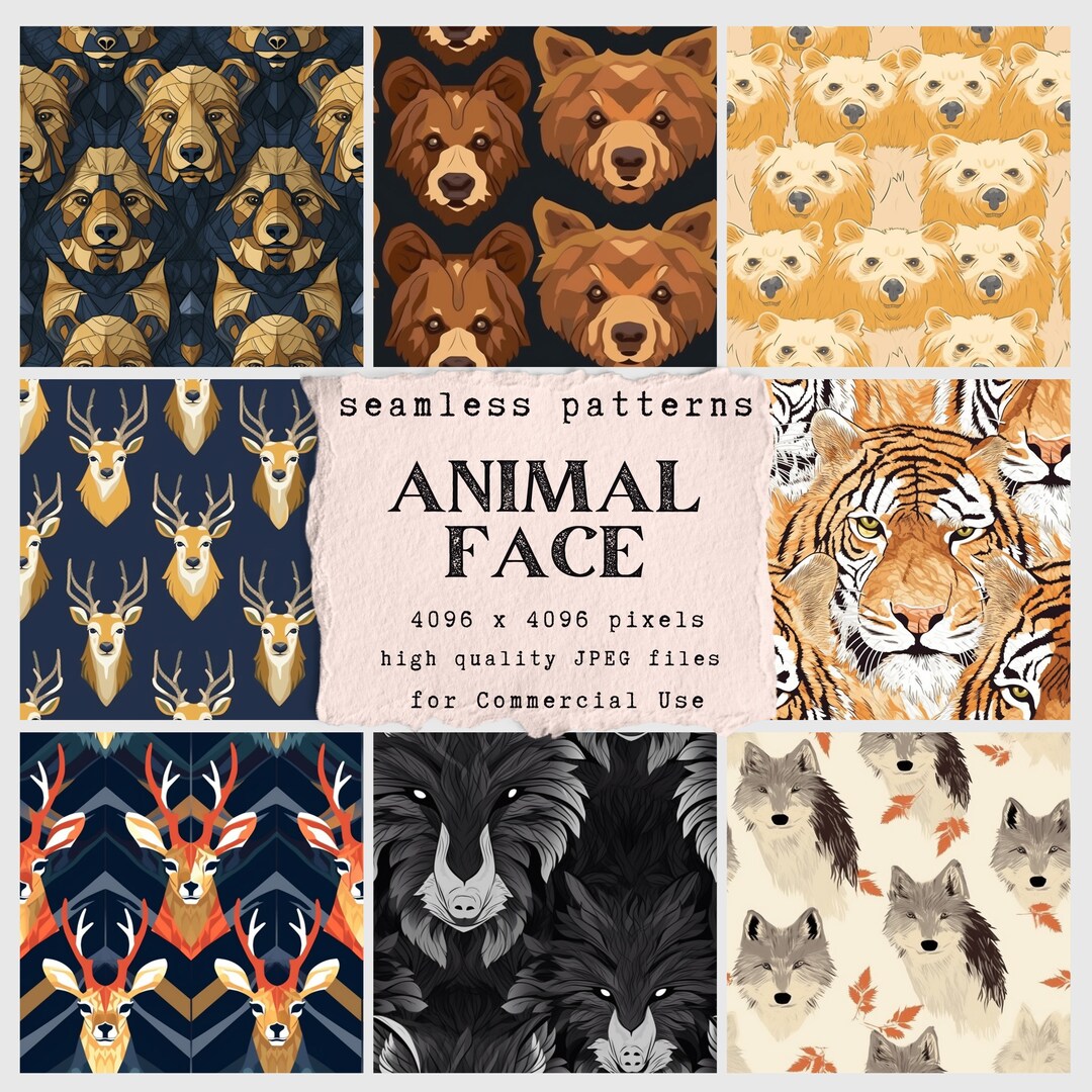 Animal Face Pattern Digital Paper - Seamless Papers for Crafts and ...
