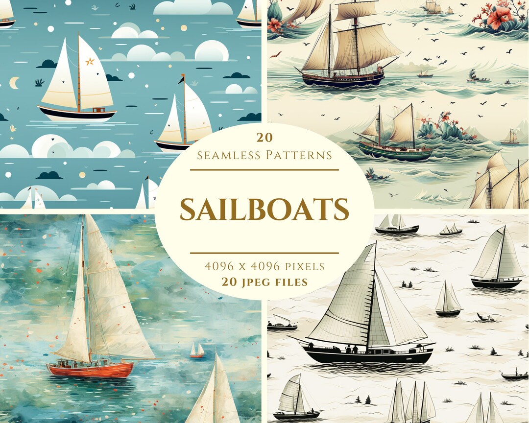 Sailboats Digital Paper: 20 Seamless Nautical Patterns (JPEG) - Etsy