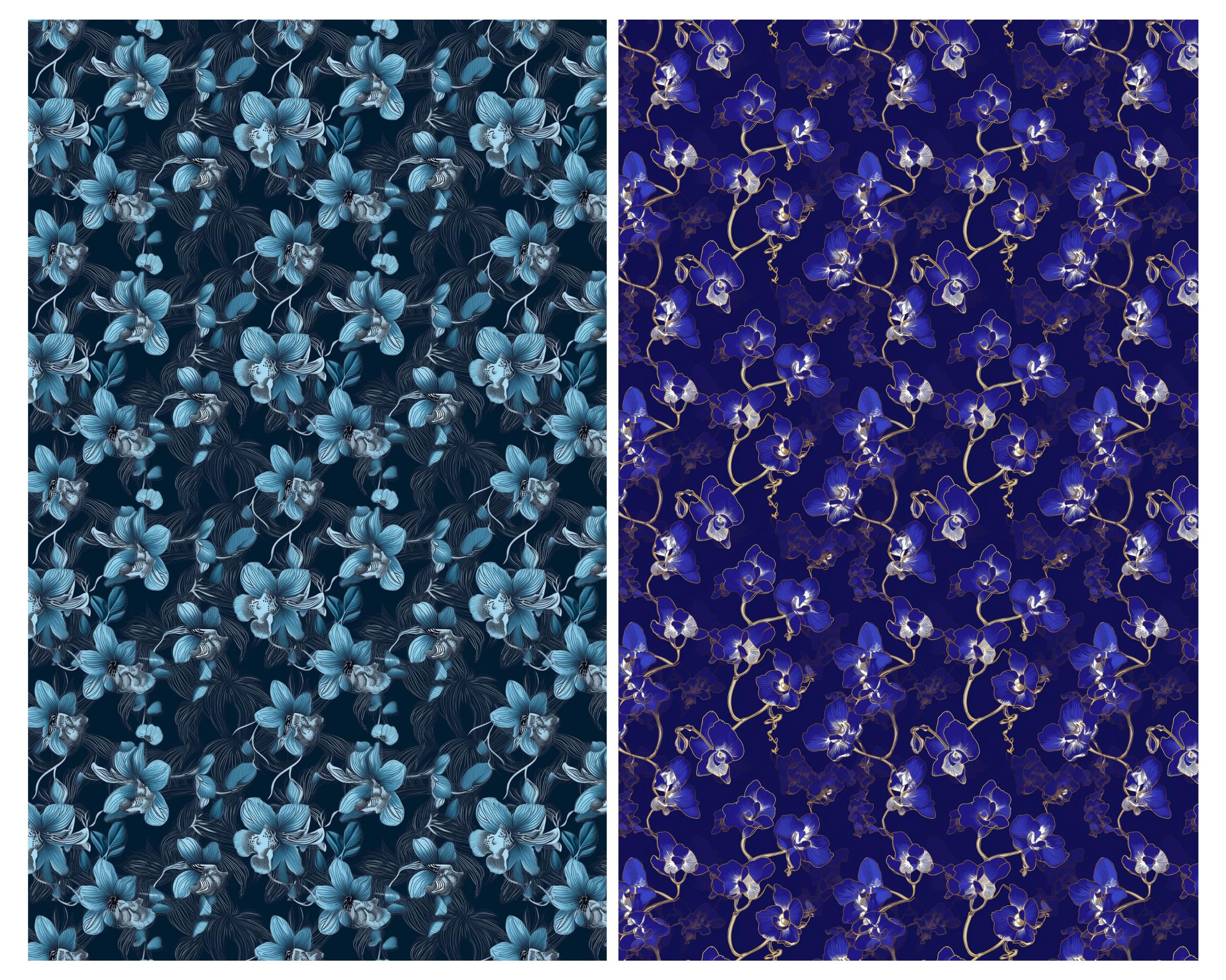 Royal Blue Orchids Pattern Digital Paper - Seamless Papers for Crafts ...