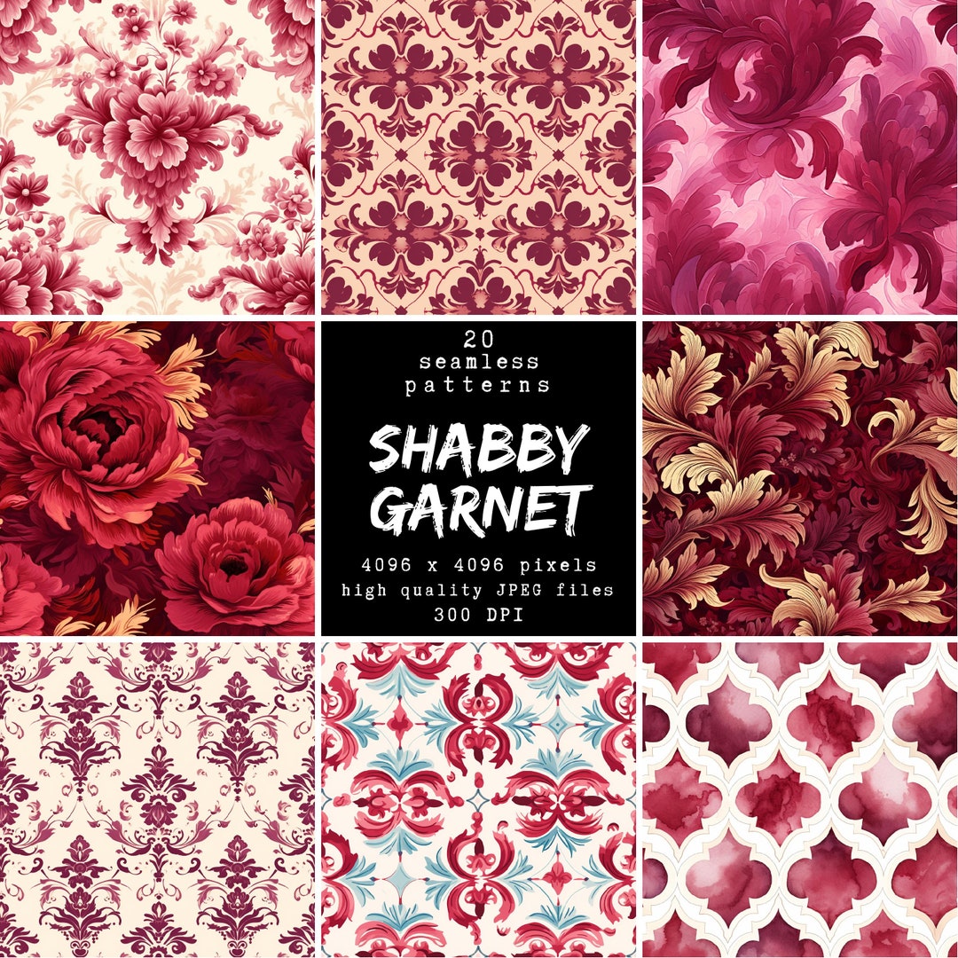 Shabby Garnet Digital Paper: 20 Seamless Floral Patterns (JPG) - Etsy