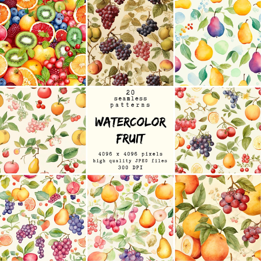 Watercolor Fruit Pattern: 20 Seamless Digital Papers (POD) - Etsy