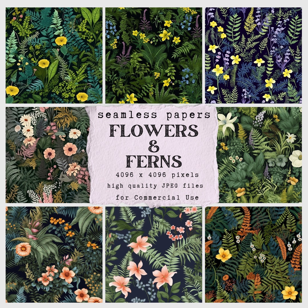 Floral Fern Digital Paper: Seamless Botanical Pattern (JPEG) - Etsy