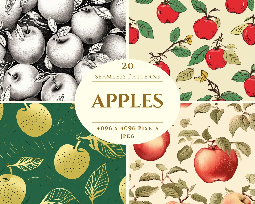Apple Digital Paper: 20 Seamless Vintage & Watercolor Patterns (JPEG ...