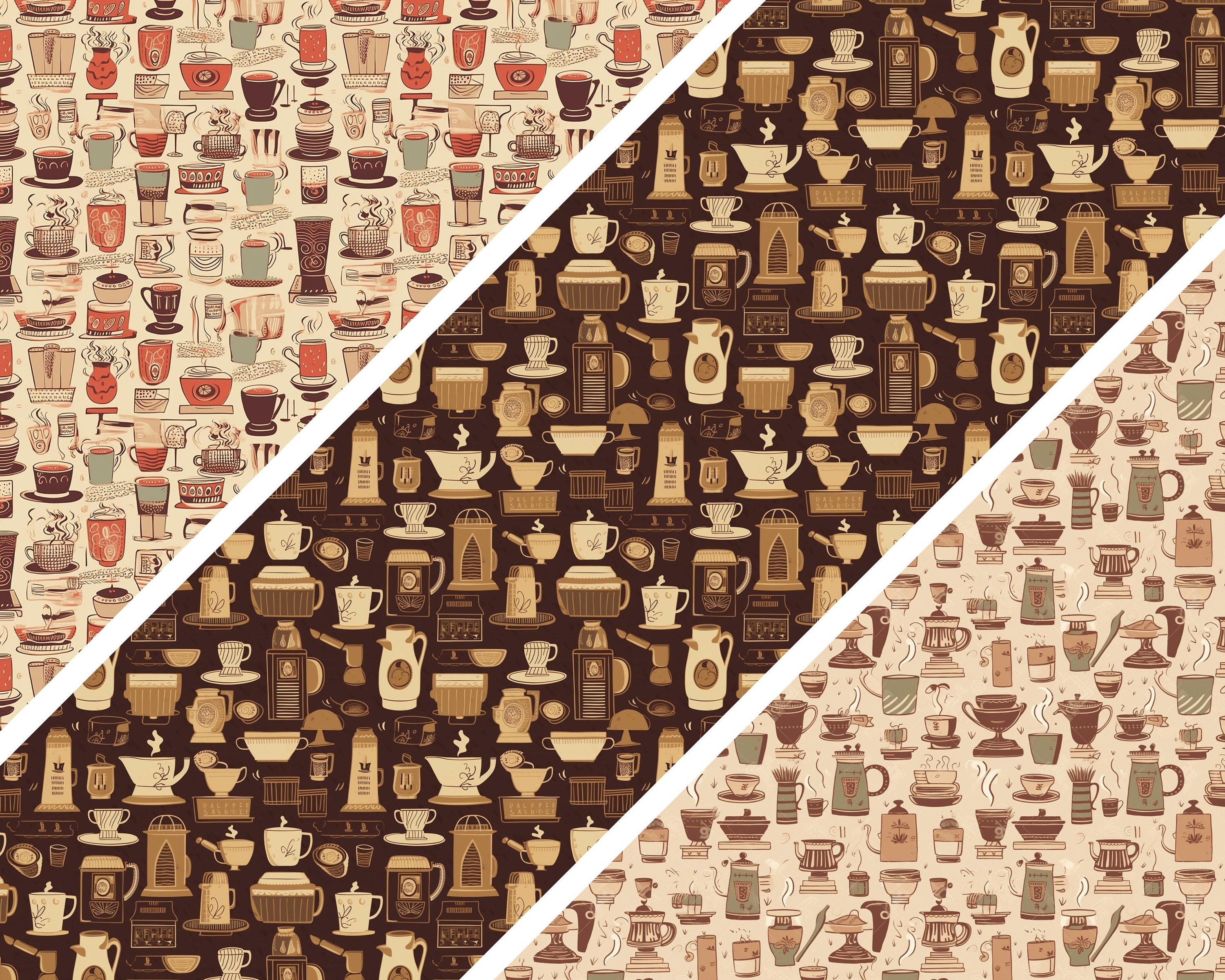 Vintage Coffee Shop Pattern Digital Paper Seamless Papers for Crafts ...