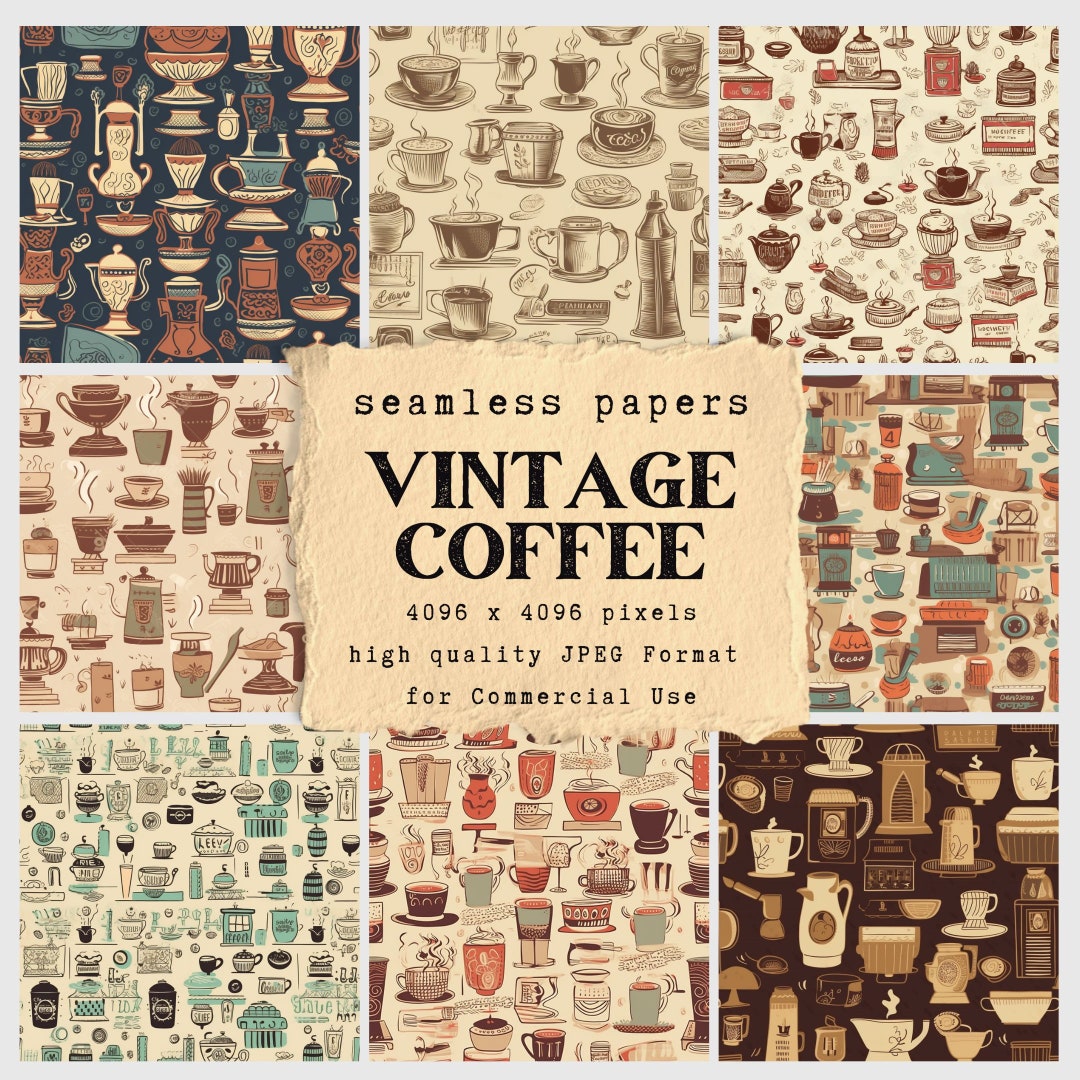 Vintage Coffee Shop Pattern Digital Paper - Seamless Papers for Crafts ...