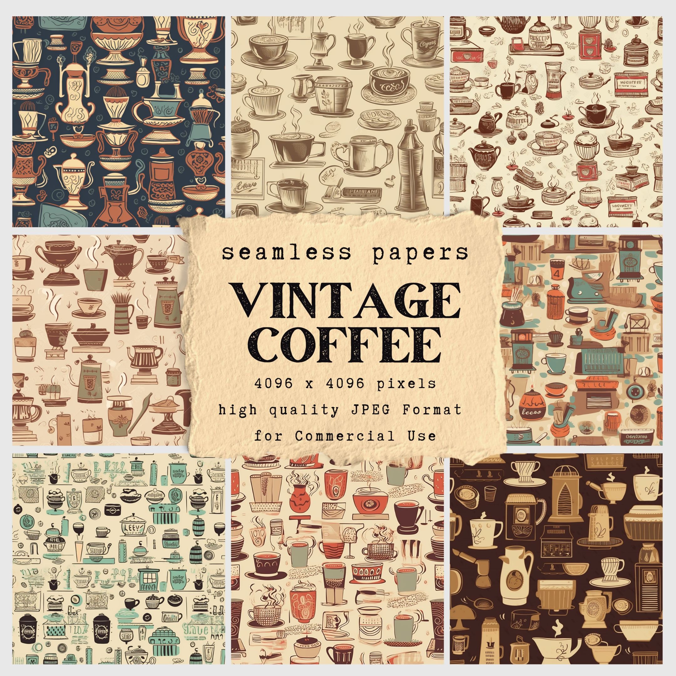 Vintage Coffee Shop Pattern Digital Paper Seamless Papers for Crafts ...