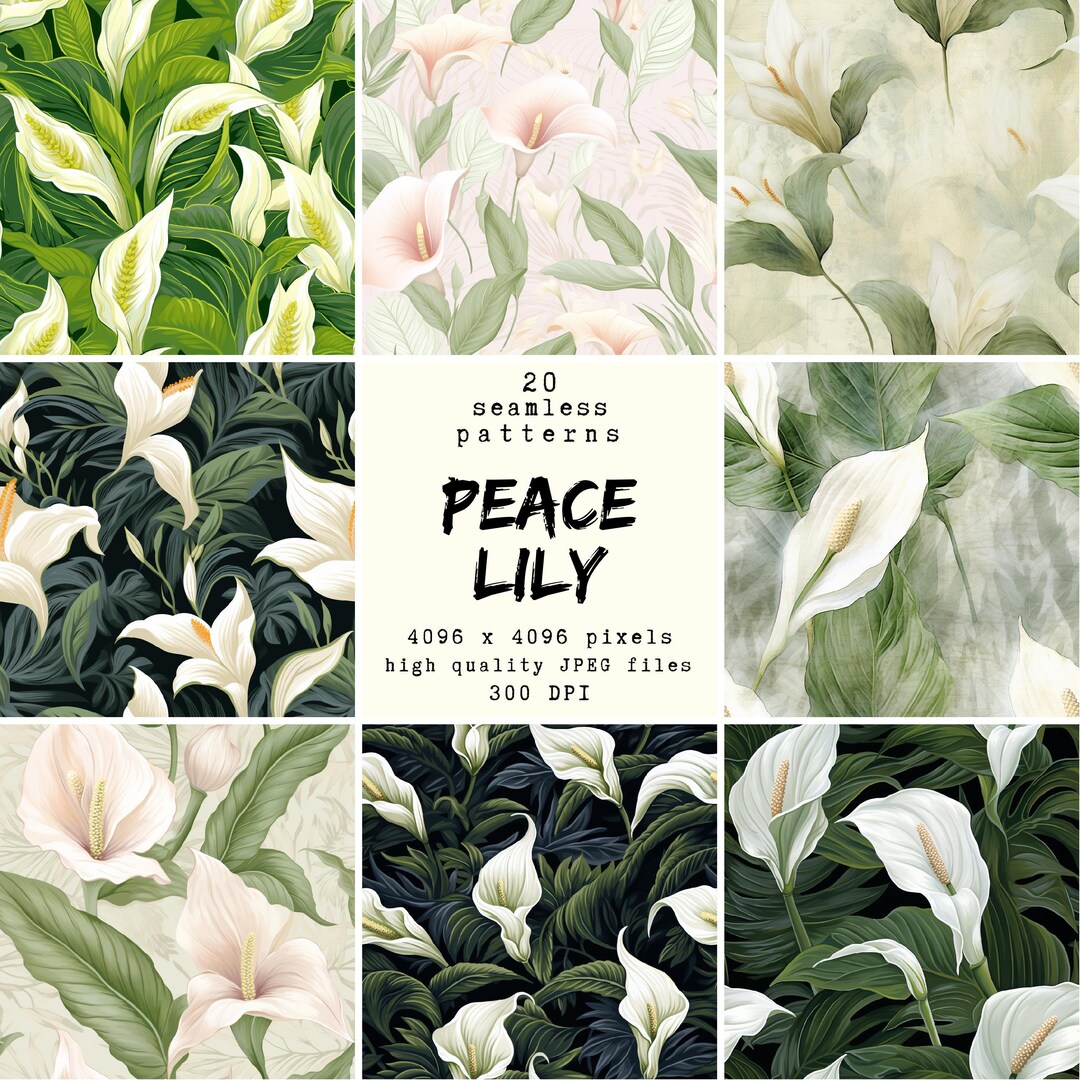Peace Lily Pattern: Seamless Floral Digital Paper (20 Designs) - Etsy