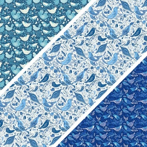 Blue Bird Pattern Digital Paper: Minimalist Seamless Design (digital ...